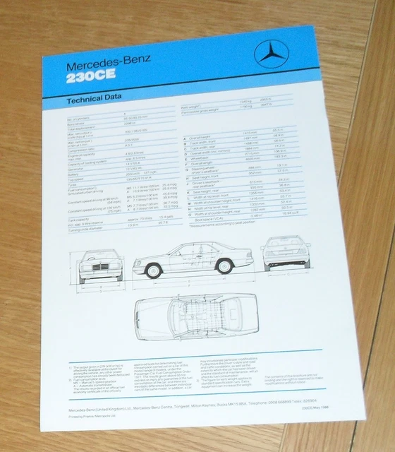 MERCEDES BENZ 230CE W124 Specification Brochure Sheet 1988 £9.95 ...