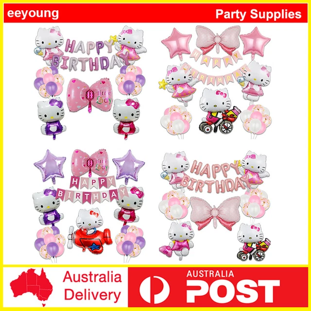 HELLO KITTY BALLOONS Happy Birthday Kids Banner Party Decor Girls Party ...