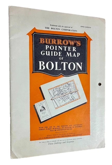 VINTAGE-BURROWS POINTER GUIDE MAP OF BOLTON-in Very good Condition ...