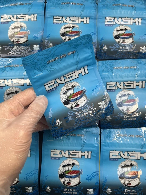 10X BLUE Zushi Cali Packs Resealable Plastic Mylar 3.5 Bag TheTen.co £8 ...