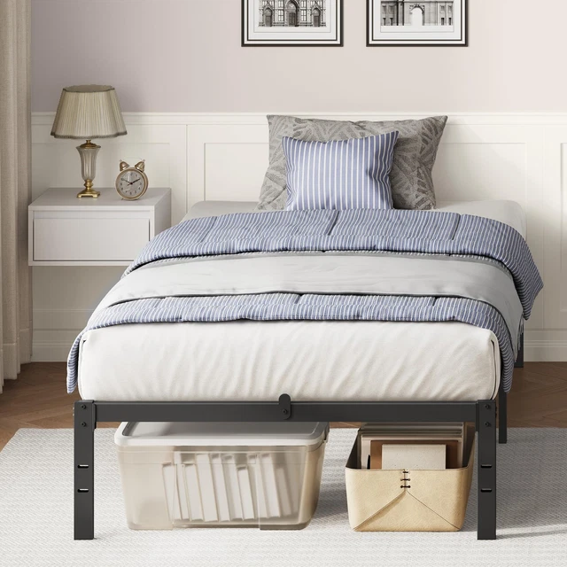 VASAGLE SINGLE METAL Bed Frame, 90 x 190 cm, Under-Bed Single, Ink ...