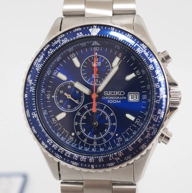 SEIKO FLIGHTMASTER PILOT 7T92-0CF0 Chronograph Quartz 40mm Blue Dial Used Video $216.58 ...