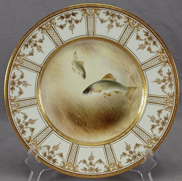 ROYAL DOULTON HAND Painted Signed Birbeck Sen Chub Fish Beaded Gold ...