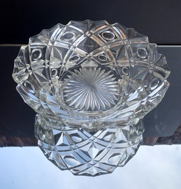 LIBOCHOVICE ART Deco Large Optic Lens Crystal Footed Pressed Glass Bowl ...