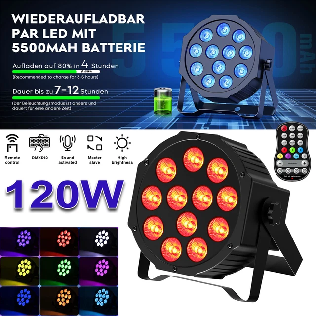 12 LED AKKU LED Par Strahler 120W Partylicht RGB DMX Bühnenlicht Show ...