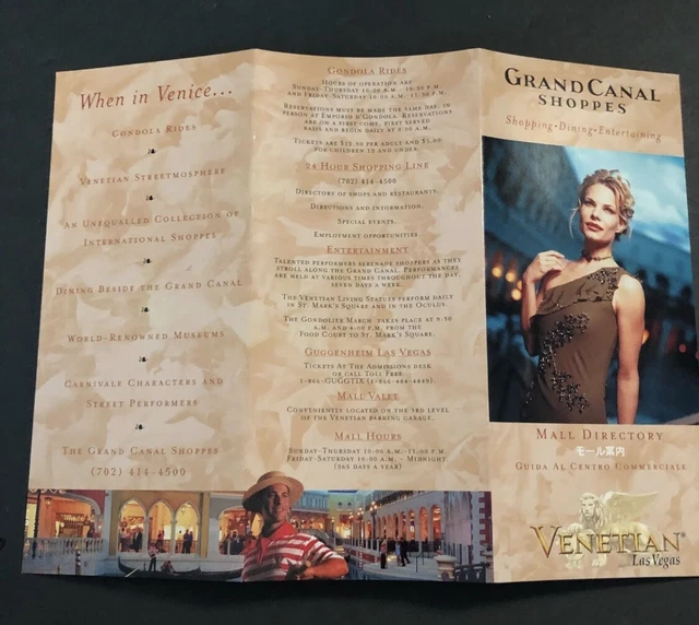 VINTAGE VENETIAN HOTEL Mall Map Las Vegas Nevada Brochure Booklet 1990s ...