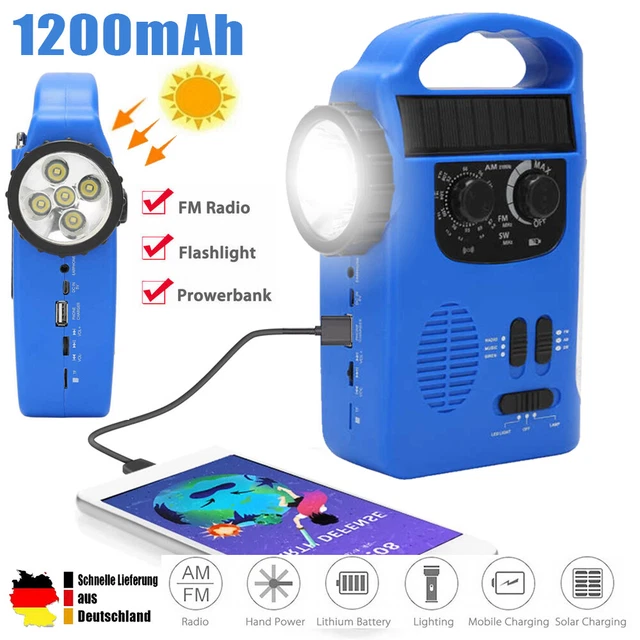 HANDKURBEL NOTFALL SOLAR Dynamo AM/FM/SW Radio LED Taschenlampe USB Ladegerät TF EUR 15,99 ...