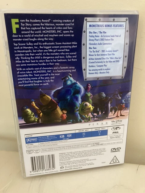 DISNEY PIXAR - Monsters, INC. DVD - Deluxe Two Disc Set - Like New ...
