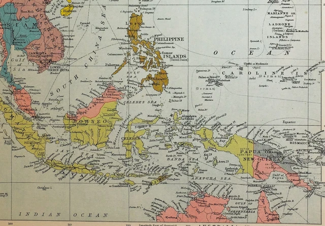 HISTORICAL MAP FAR East 1914 China Japan Philippine Islands Siam ...