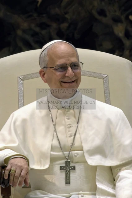 POPE LEO XIV Robert Francis Prevost Wearing Silver Cross Papal Robes ...