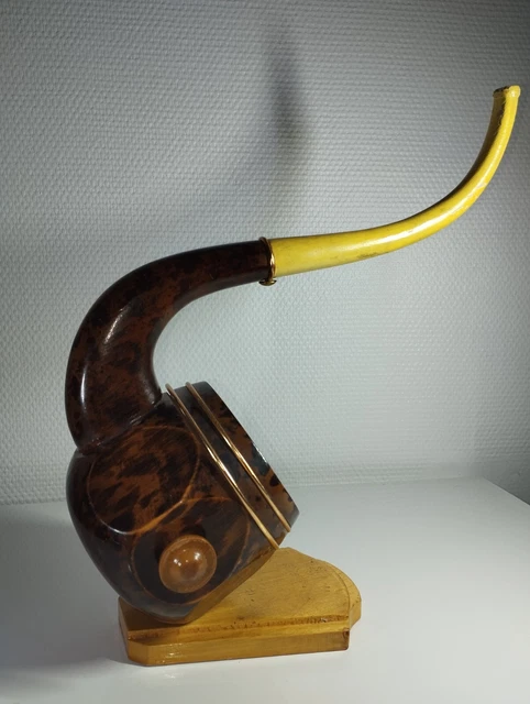 PIPE EN BOIS décoratif ancienne sur son socle marron H.33cm EUR 24,00 ...