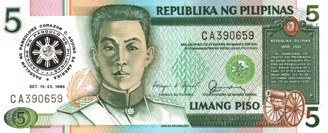PHILIPPINES 5 PISO 1986 P-175b Commemorate Note (7618) UNC £5.44 ...