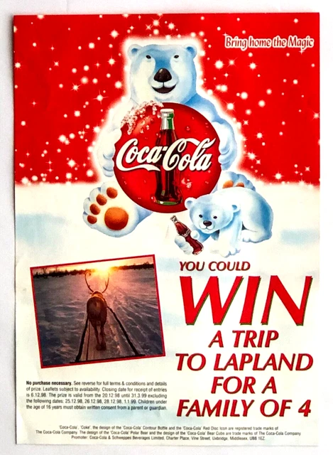 COCA-COLA VOLANTINO "Win A Trip To Lapland" Vintage 90'S 21X15Cm EUR 1 ...
