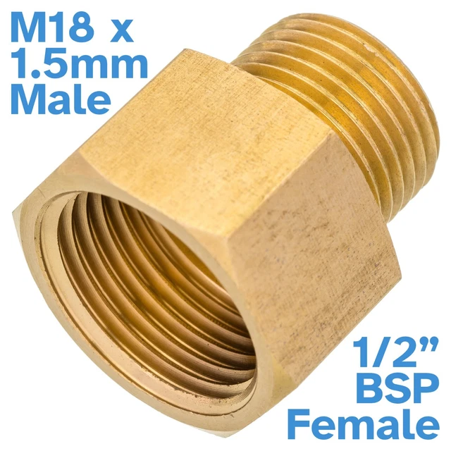 BRASS FEMALE 1/2& BSP To Male M18 x 1.5mm Pipe Reducer Threaded Adapter ...
