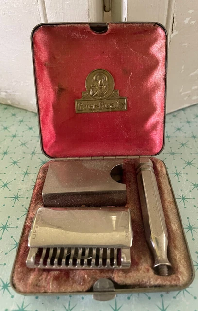 VINTAGE SAFETY RAZOR Shave Kit Ever Ready pat. 1914 Ever-Ready metal ...