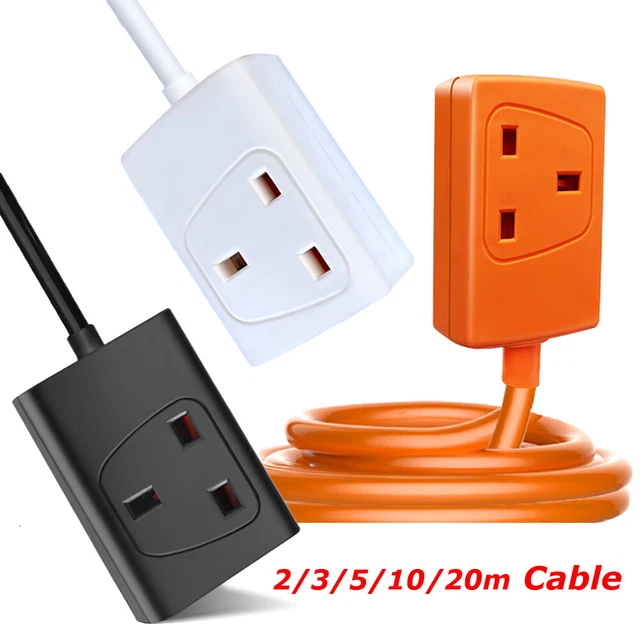1 GANG SOCKET Power Mains Plug Extension Lead Cable 2/3/5/10M Black ...