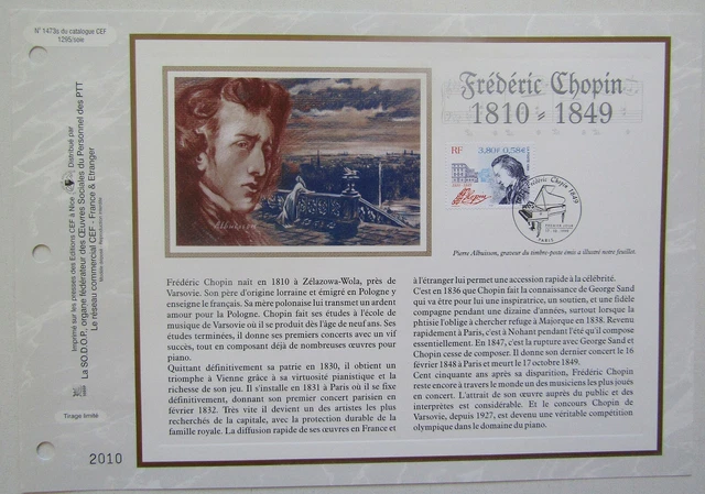FEUILLET CEF 1ER jour 1473 Soie 1999 Frédéric Chopin Compositeur et ...