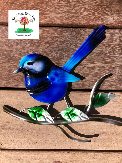 SUPERB BLUE FAIRY Wren Metal Garden Decor Wall Art Australiana Plaque ...
