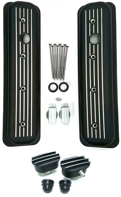 SMALL BLOCK CHEVY Black Aluminum Short Milled Valve Covers + Breather ...