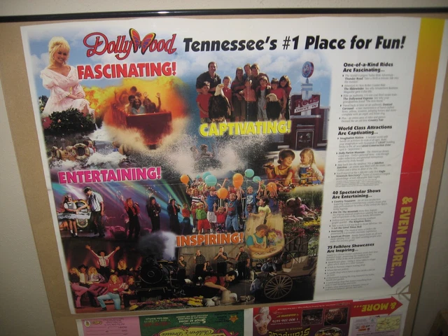 DAMAGED DOLLYWOOD THEME Park Map Guide Poster Folded FREE Ship Dolly ...