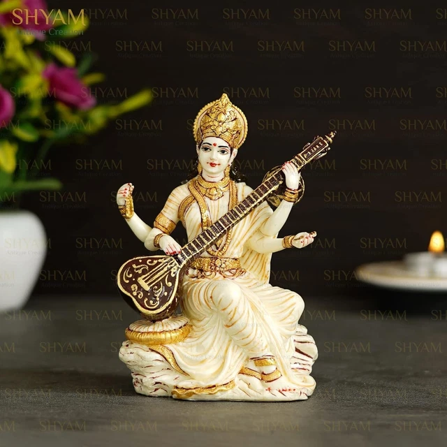 WHITE GODDESS SARASWATI Maa Murti Idol Statue Showpiece School Figurine ...