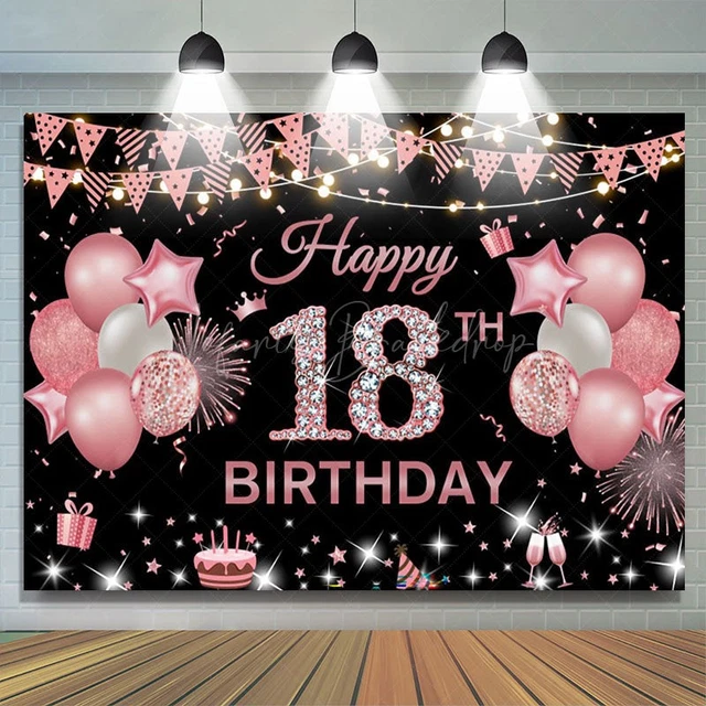 PINK BLACK GLITTER Balloon 18TH Birthday Backdrop $35.97 - PicClick AU