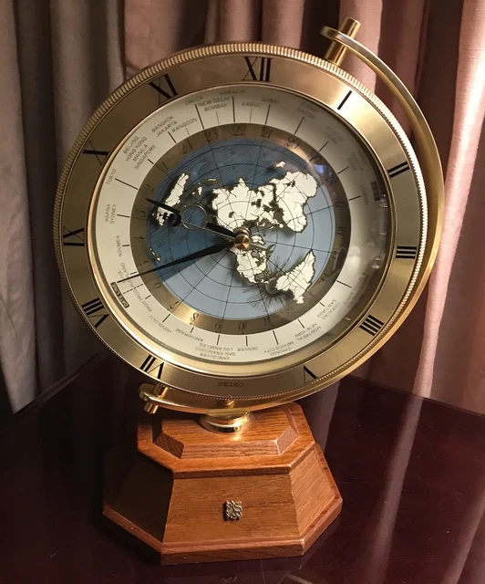 VTG SEIKO WORLD Timezone Rotating Clock Wood Plexiglass Metal-SHIP ...