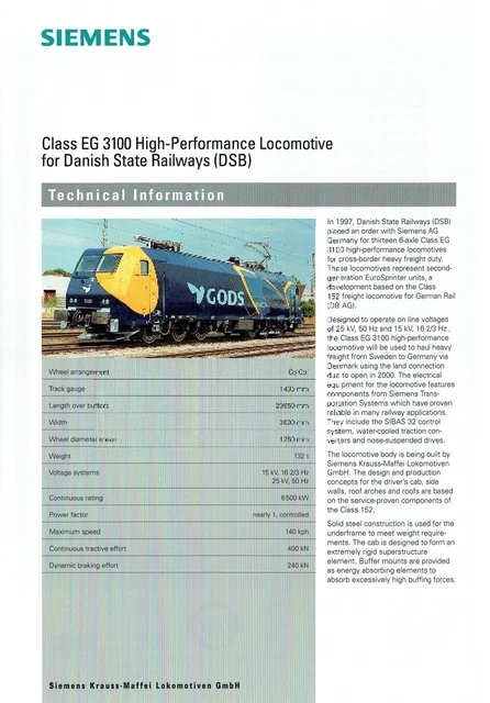 SIEMENS DATA SHEET Class EG 3100 high-Performance loco for Danish State ...