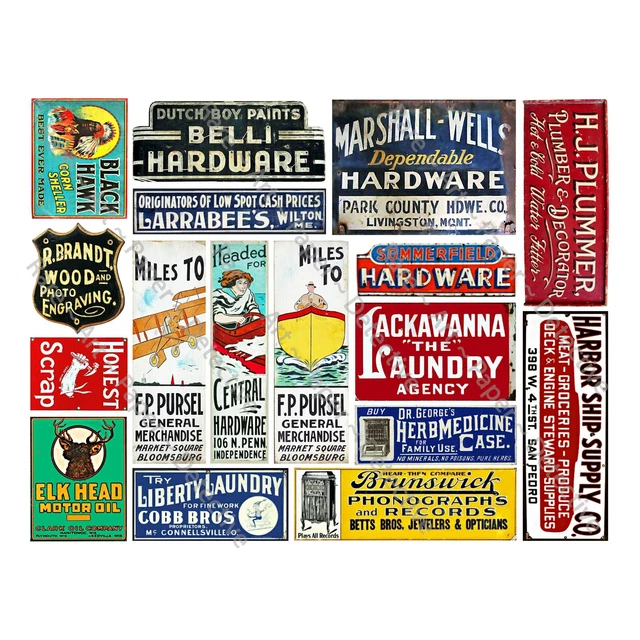 VINTAGE ADVERTISING STICKER Sheet, 17 Reproduction Signs, Victorian ...