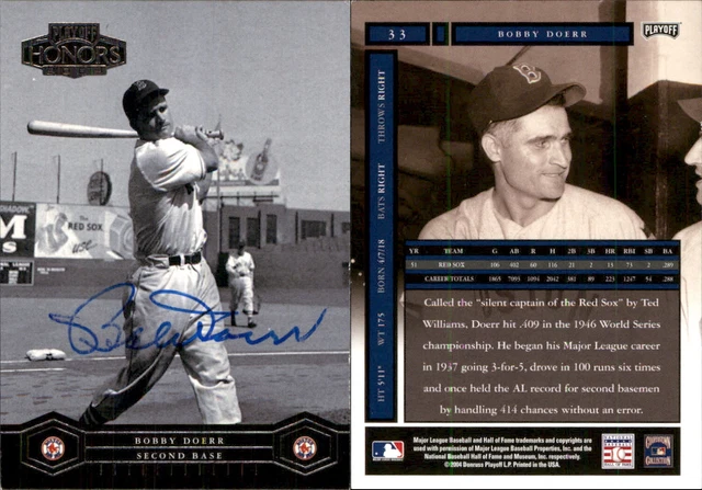CARTE BOBBY DOERR signée 2004 Playoff Honors #33 Boston Red Sox Auto AU ...
