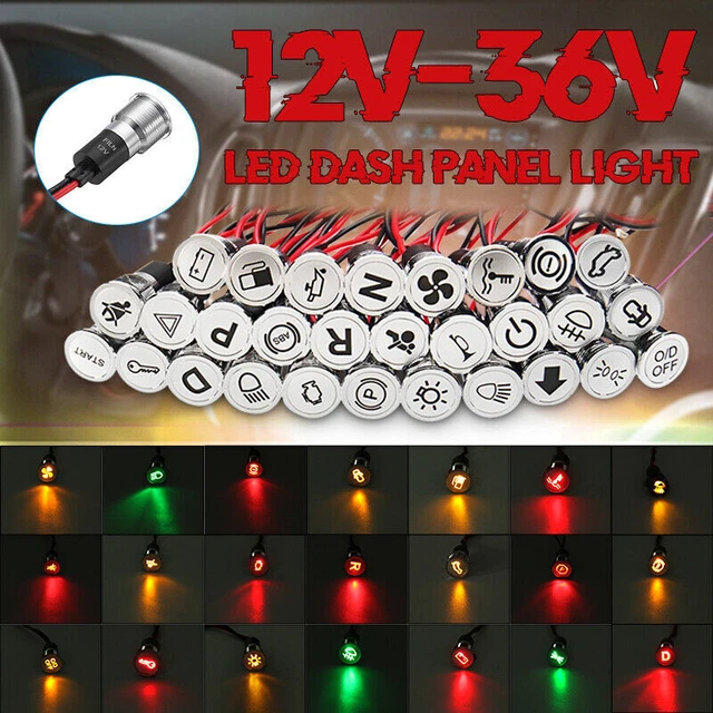16MM 12/24/36V SYMBOL LED Dash Panel Warning Pilots Light Indicator ...
