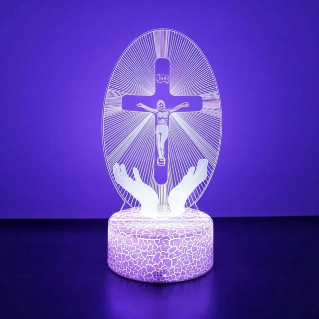 JESUS CROSS 3D Easter LED Night Light Crucifix Optical Illusion £18.88 ...