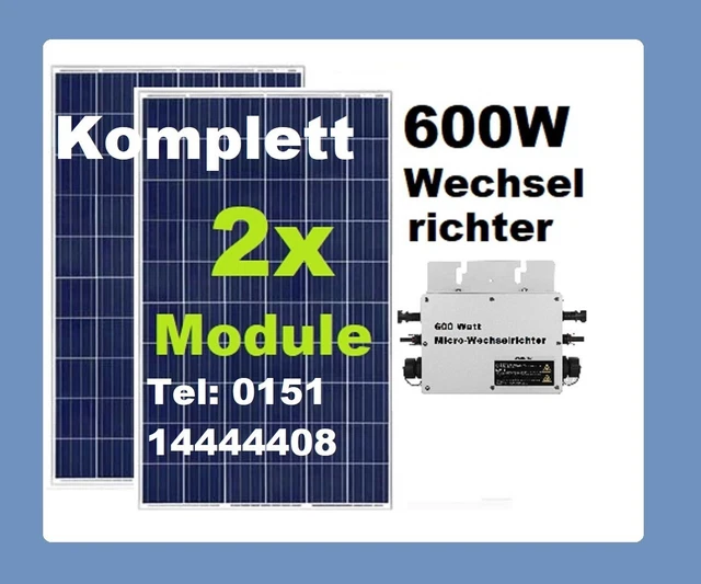 BALKONKRAFTWERK 600 WATT Wechselrichter Mono PV Module Solaranlage ...