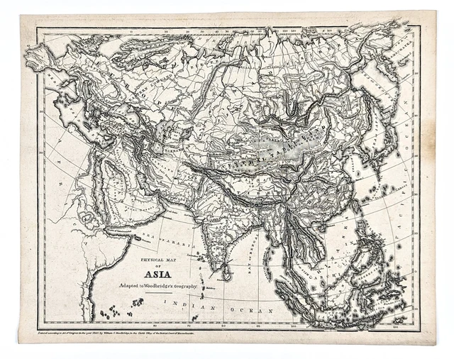1843 ASIA MAP Physical ORIGINAL China Mongolia India Persia Iran Arabia ...