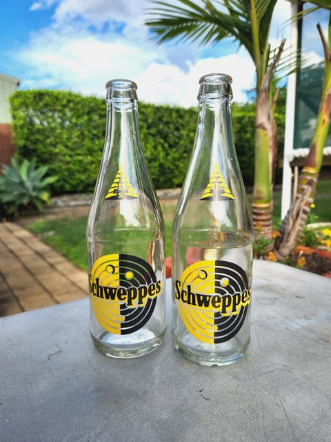 2 DIFFERENT SCHWEPPES Yellow & Black Ceramic Pyro Label Crown Seals $45 ...