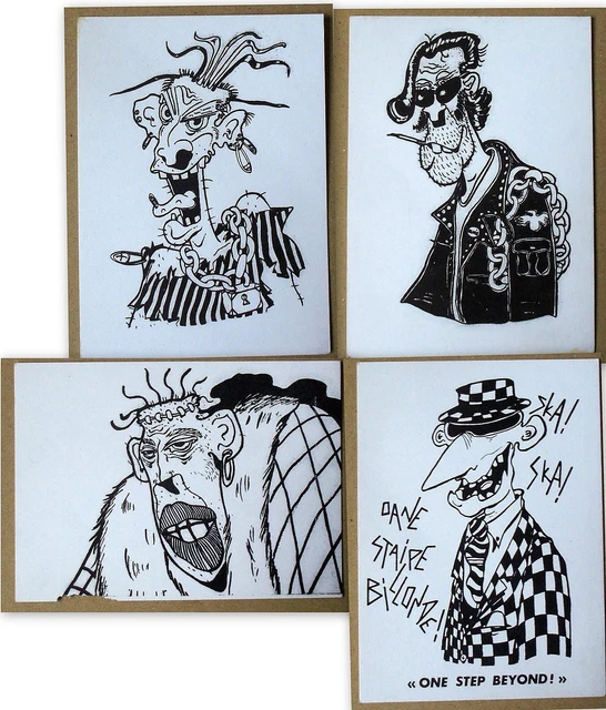 LOT 4 CARTES Ska Punk One step Beyond dessin draws cards EUR 8,00 ...
