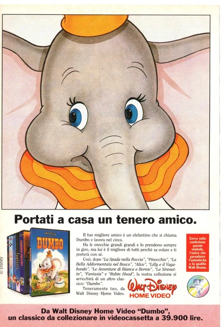 DUMBO WALT DISNEY VHS Pubblicità 1992 Italian Magazine Advertising ...