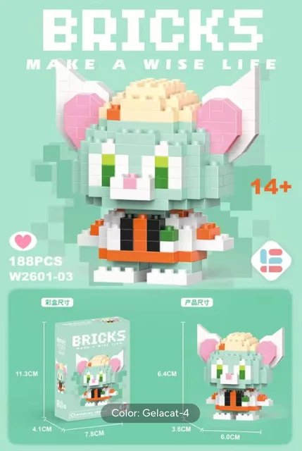 BUILDING BLOCKS CONSTRUCTION Bricks Cute Characters Blue Cat Anime £12. ...