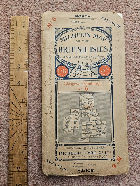 MICHELIN MAP OF the British Isles - 1923 - No.6 Glasgow to Edinburgh ...