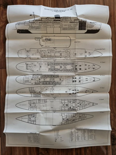 BRITISH INDIA STEAM Navigation Co "Nevasa" Deck Plan 1950s/60s £49.99 ...