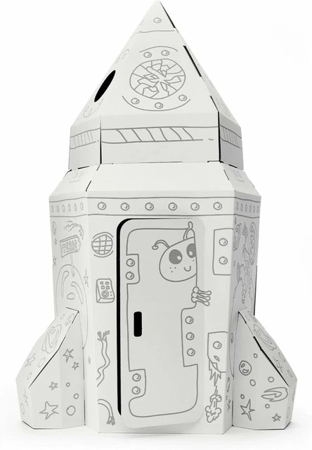 XL CARDBOARD SPACESHIP Playhouse Kids Colour In Rocket Craft Toy £240. ...