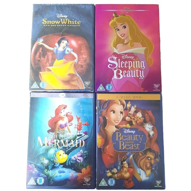 4 CLASSIC DISNEY Princess DVDs Snow White, Sleeping Beauty, B&TB ...