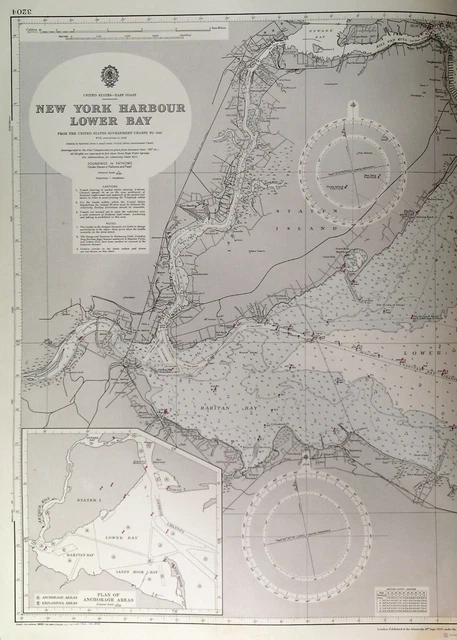 USA: GENUINE LARGE sea chart (Admiralty Chart) of NEW YORK LOWER BAY ...