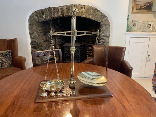 ANTIQUE BRASS A-GATE apothecary/shop balance scales by W & T Avery of ...