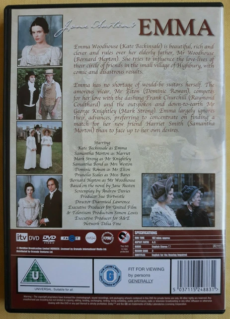 KATE BECKINSALE: JANE AUSTEN'S EMMA - DVD UK Audio Inglese 1^ STAMPA ...