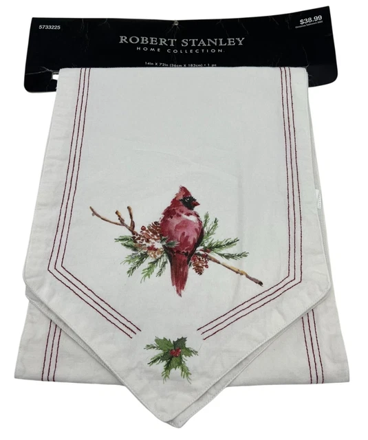 ROBERT STANLEY HOME Collection Christmas Cardinal Table Runner White ...