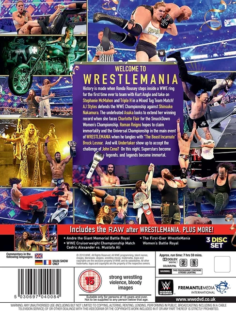 WWE: WRESTLEMANIA 34 (DVD) John Cena Ronda Rousey AJ Styles Brock ...