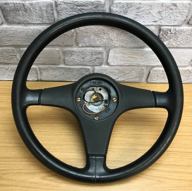 GENUINE BMW SPORT Black Leather 3 Spoke Steering Wheel. E30 E34 E28 E32 ...