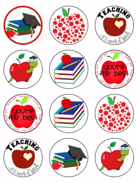 Thank You Teacher Apples Edible Cupcake Toppers Wafer Or Icing X 12 £4