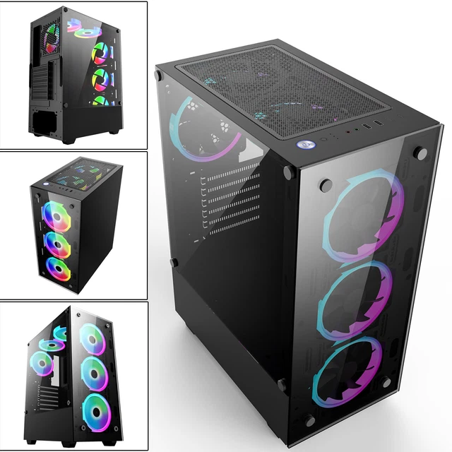 MID TOWER ATX Gaming PC Case | RGB LED, Tempered Glass with 6x Halo ...
